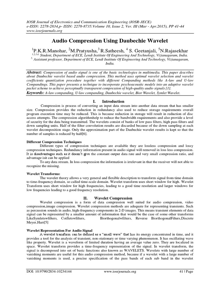 Audio Compression Using Daubechie Wavelet | PDF | Data Compression | Wavelet