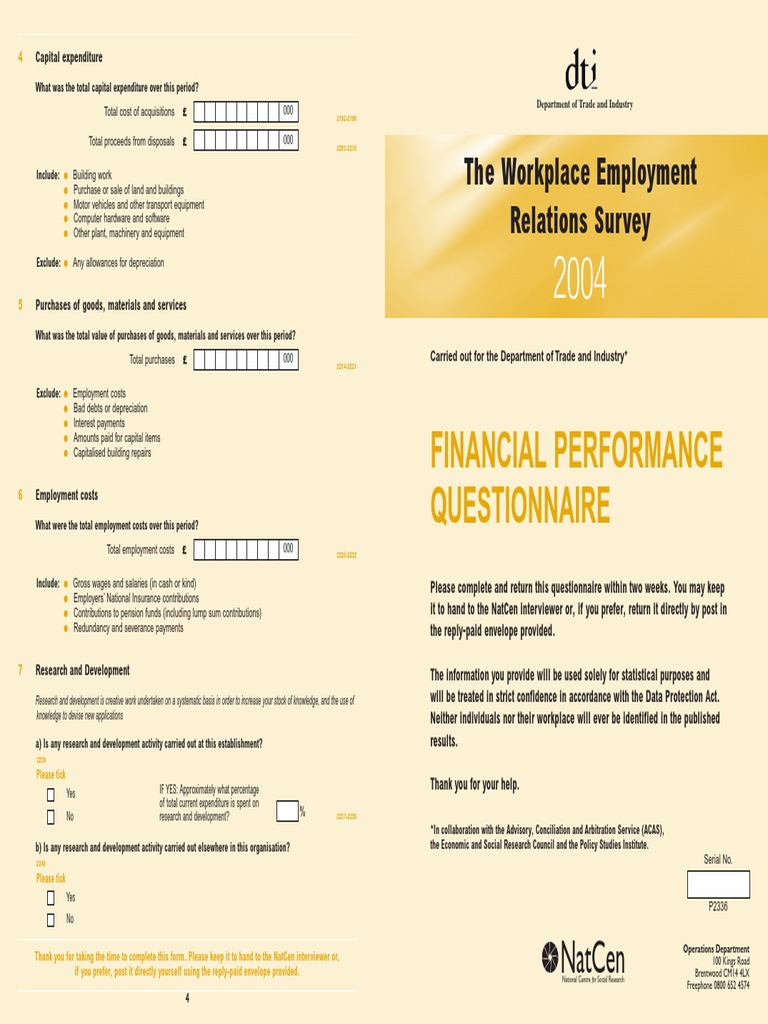 04 2153 Wers5 2004 Financial Performance Questionnaire | PDF | Part ...