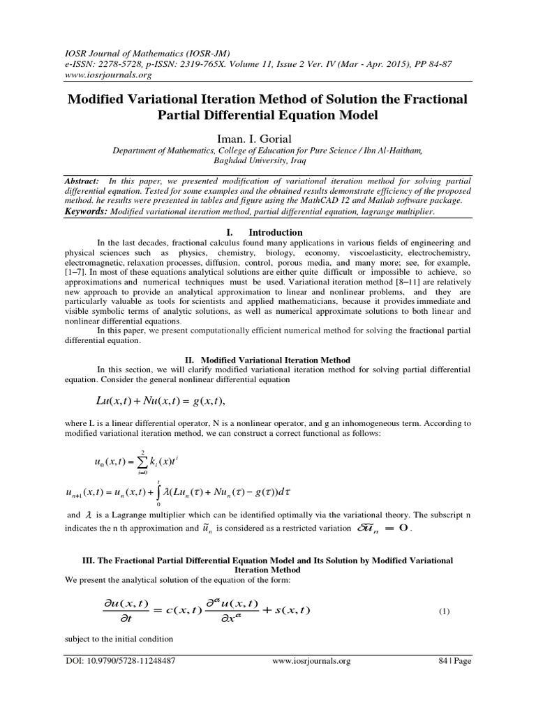 Modified Variational Iteration Method Of Solution The Fractional