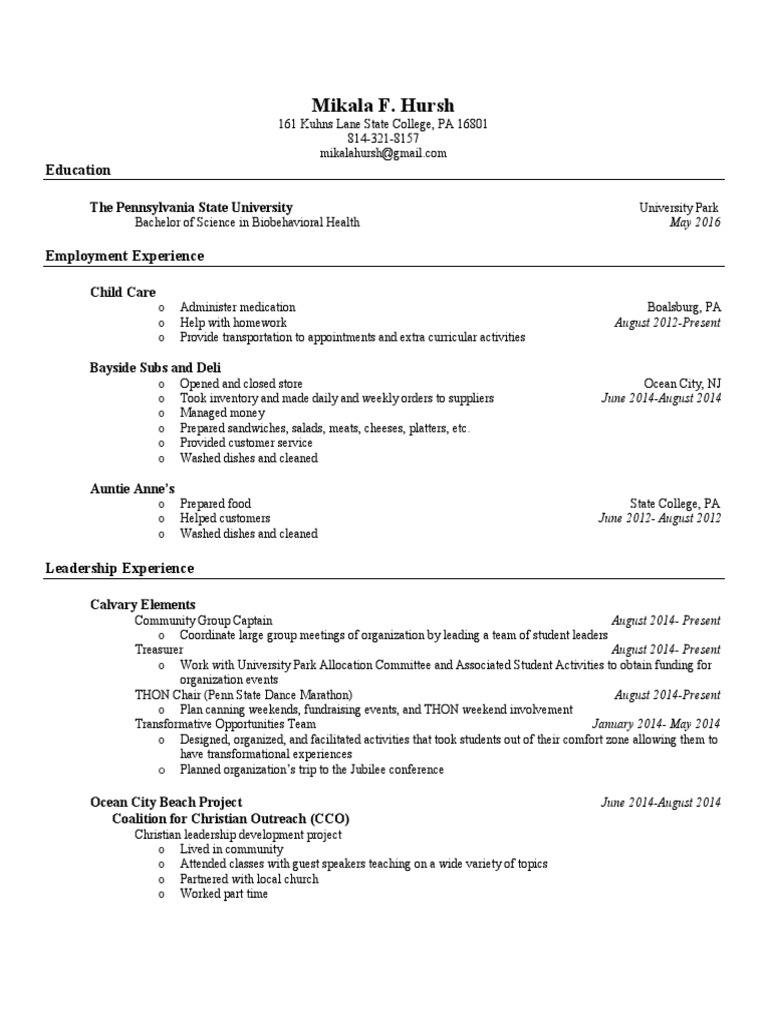 Mikala F. Hursh: Resume Overview | PDF
