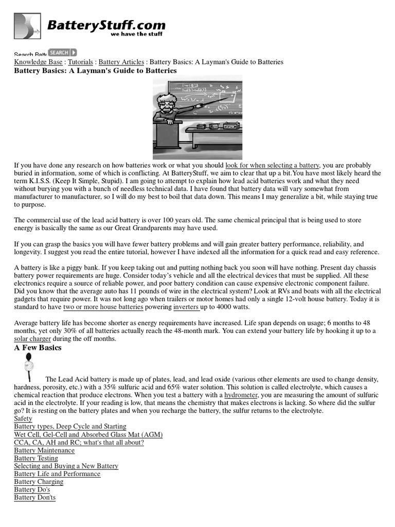Battery Basics - A Layman's Guide To Batte - BatteryStuff Articles | PDF | Battery Charger ...