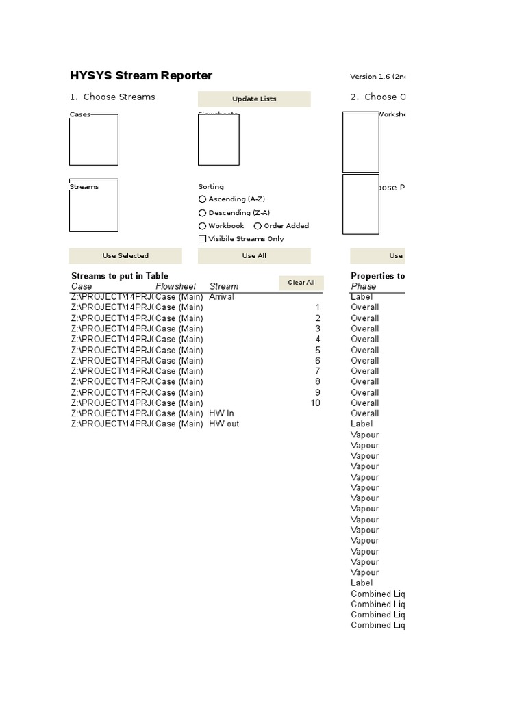 HYSYS Stream Reporter: Streams To Put in Table Properties To Report ...