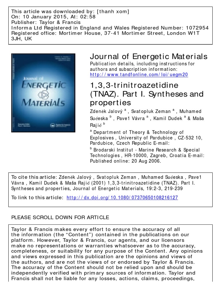 TNAZ: Synthesis and Properties Overview | PDF | Nitrite | Nitrogen