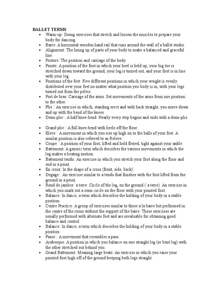 Ballet Terms | PDF | Concert Dance | Human Anatomy