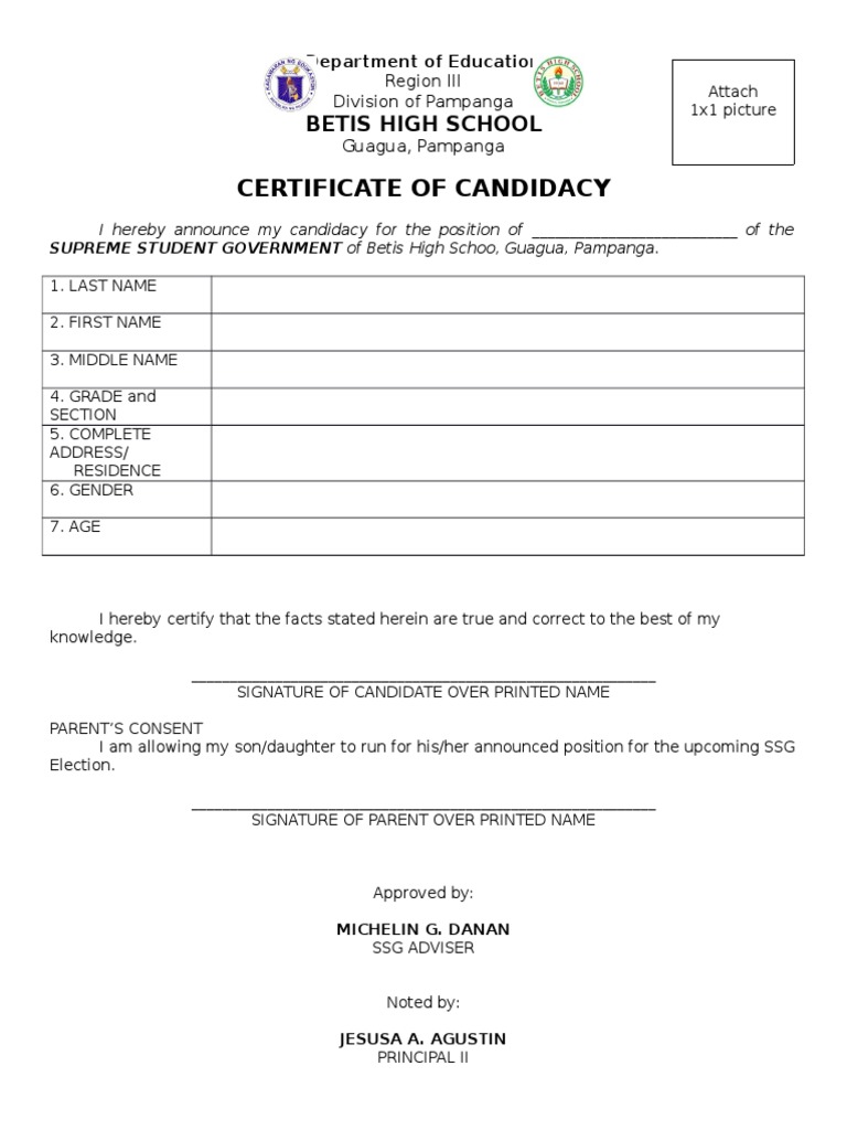 Certificate of Candidacy SSG | PDF