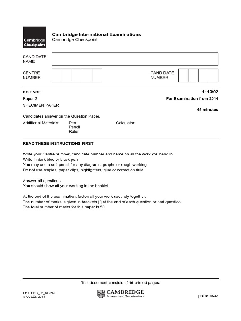 Science Specimen Paper 2 2014 | PDF | Peroxide | Oxide
