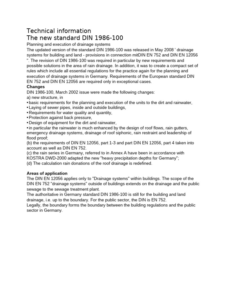 DIN 1986-100: Drainage System Standards | PDF | Storm Drain | Pipe ...