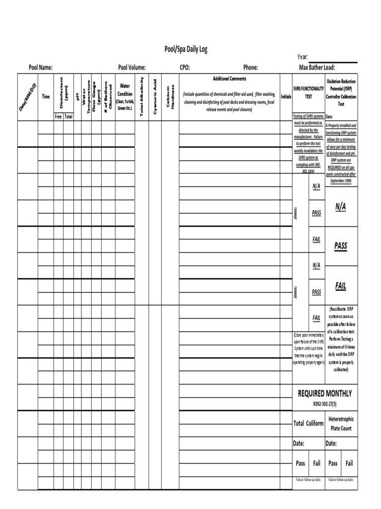 Pool Log Sheet | PDF