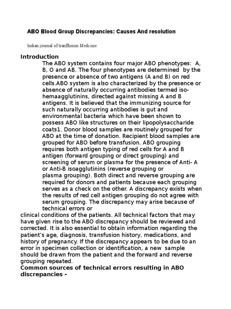 ABO Blood Group Discrepancies Explained | PDF | Blood Type | Tissue ...