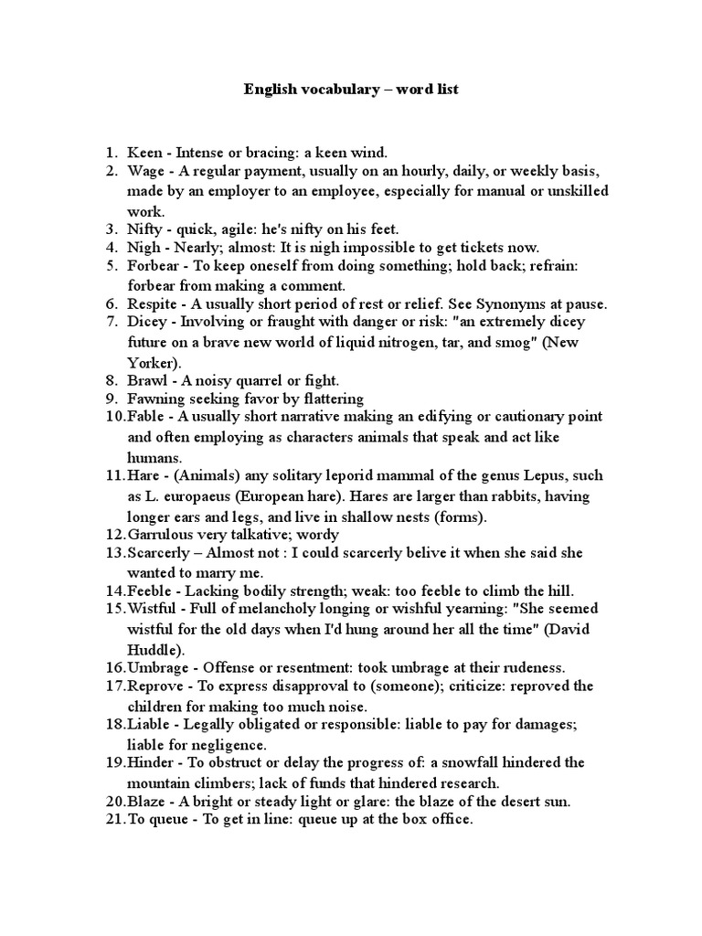 An Extensive List of English Vocabulary Words With Definitions | PDF ...