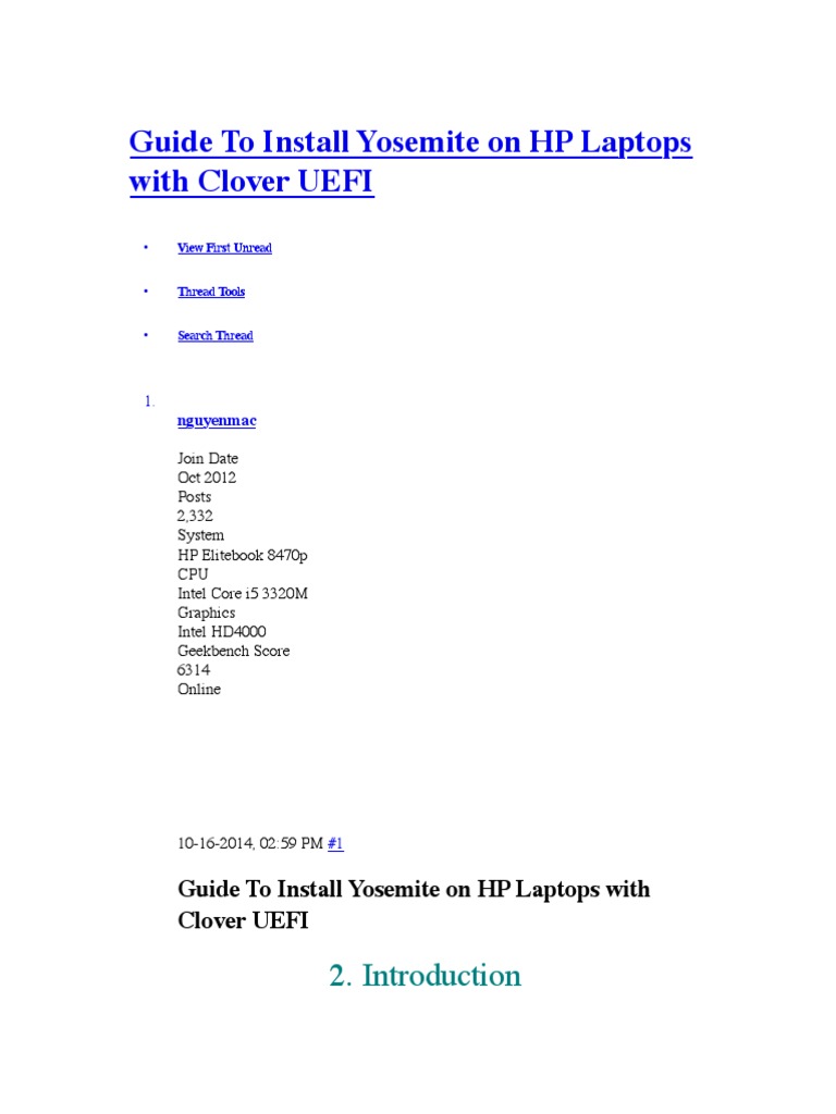 Guide Yosemite HP Laptops Clover UEFI | PDF | Booting | Microcomputers