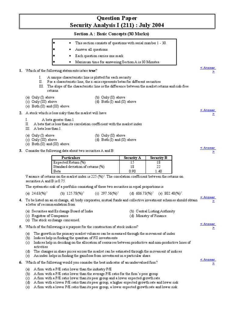 Security Analysis Exam Questions | PDF | Option (Finance) | Beta (Finance)
