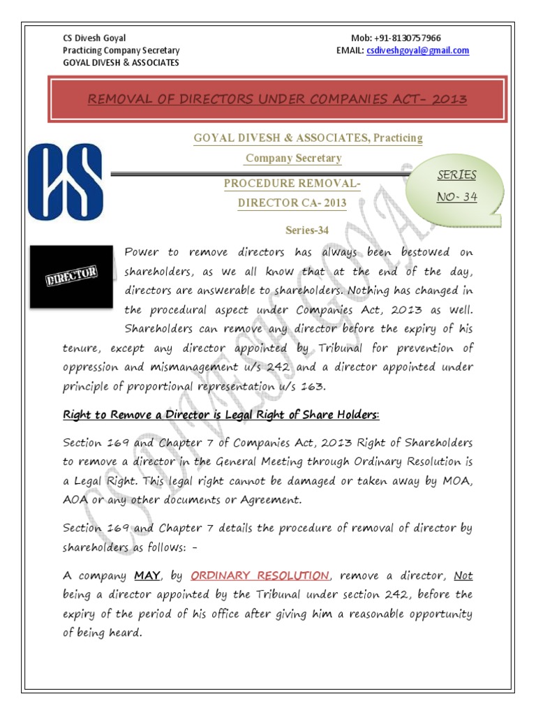 Removal of Director - Series - 64 | PDF | Board Of Directors | Public Law