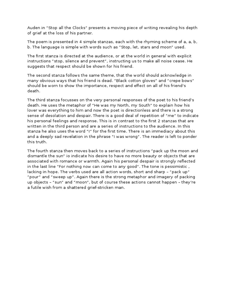 Auden's Grief in "Stop All the Clocks" | PDF