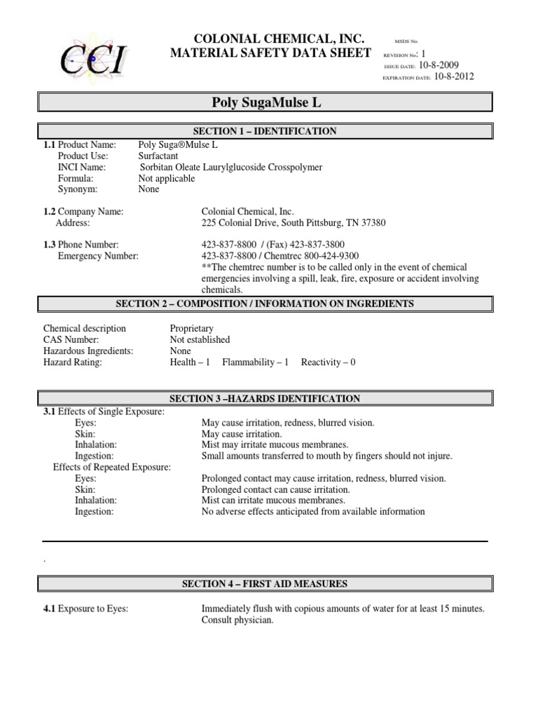 MSDS Poly SugaMulse L (16 Section) | Personal Protective Equipment ...