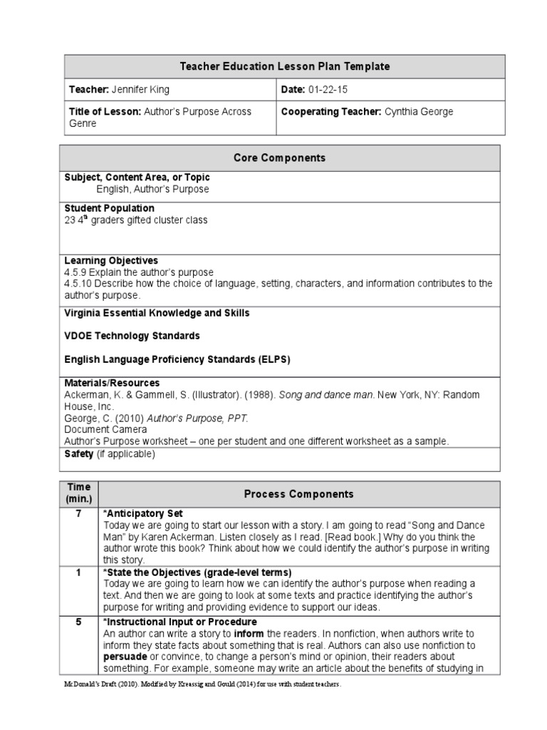 Teacher Education Lesson Plan Template | PDF | Lesson Plan | Cognition