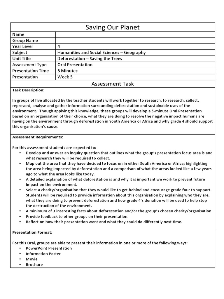 Saving Our Planet - Criteria and Rubric | PDF | Educational Assessment ...