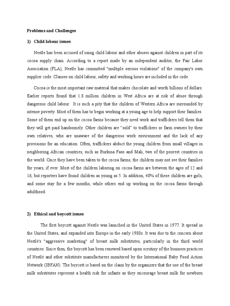 Nestle Challenges with Child Labour, Boycotts, and Capacity Planning ...