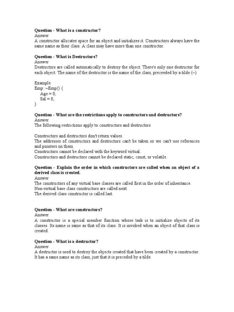 Constuctor And Destructor Constructor Object Oriented