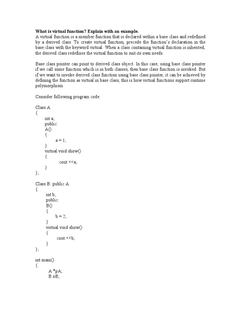Virtual Functions | PDF | Inheritance (Object Oriented Programming ...