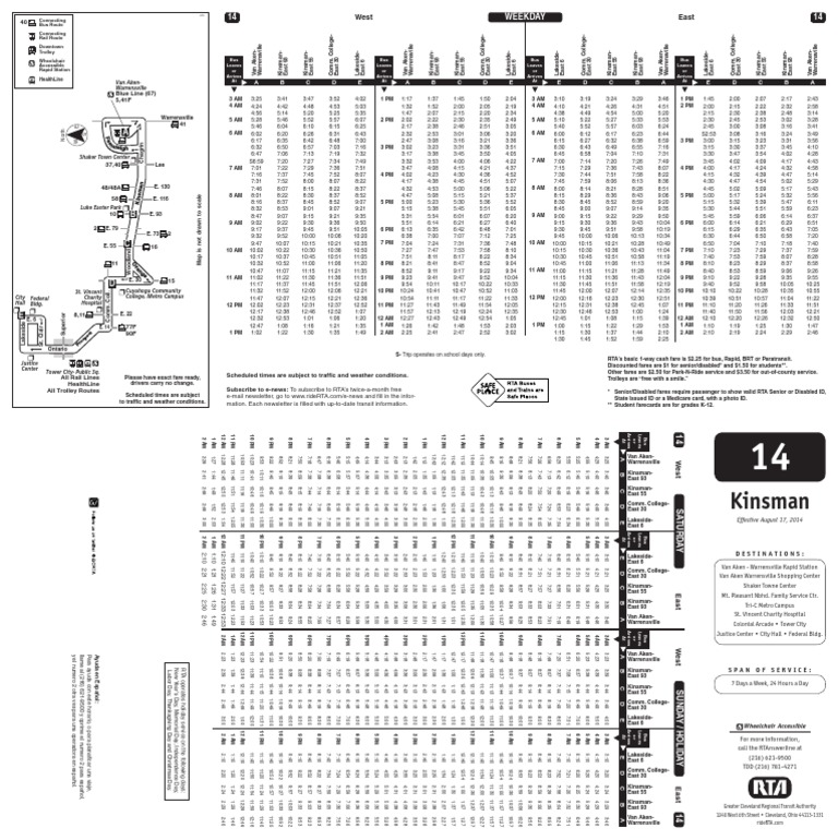 RTA Bus 14 Schedule Overview | PDF | Public Services | Rapid Transit