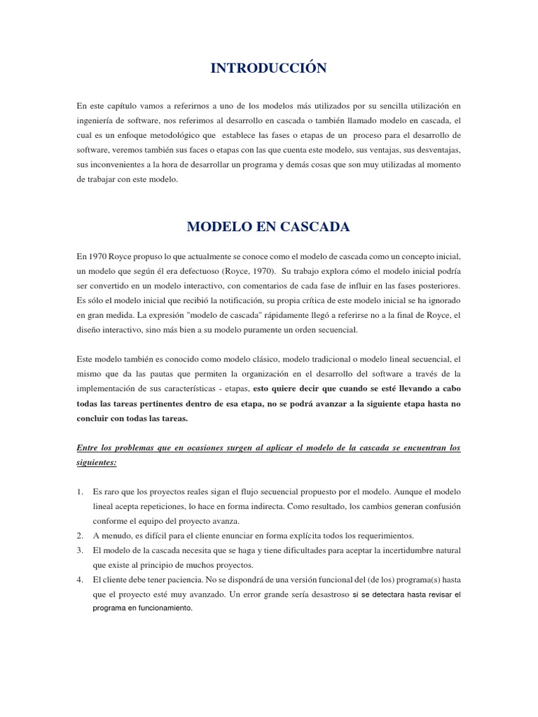 Modelo de Desarrollo en Cascada | PDF | Proceso de desarrollo de ...