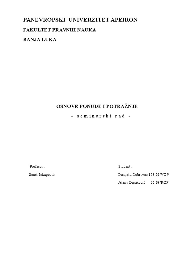 Osnove Ponude I Potraznje | PDF