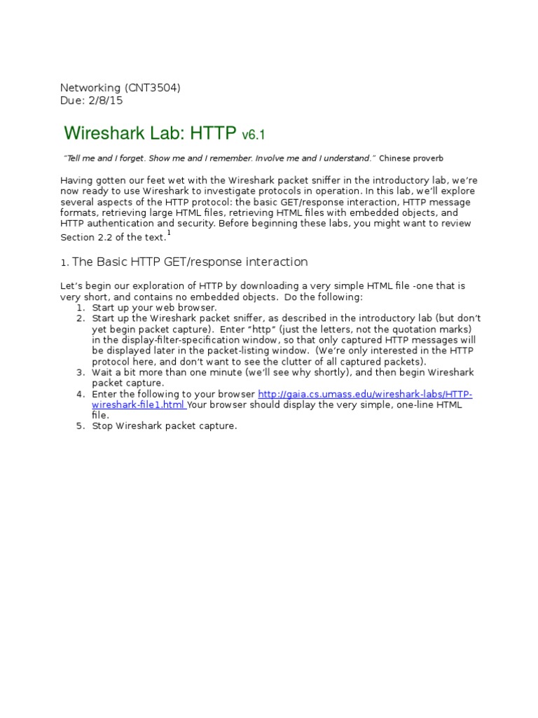 Wireshark Lab: HTTP Protocol Analysis | PDF | Hypertext Transfer Protocol | World Wide Web