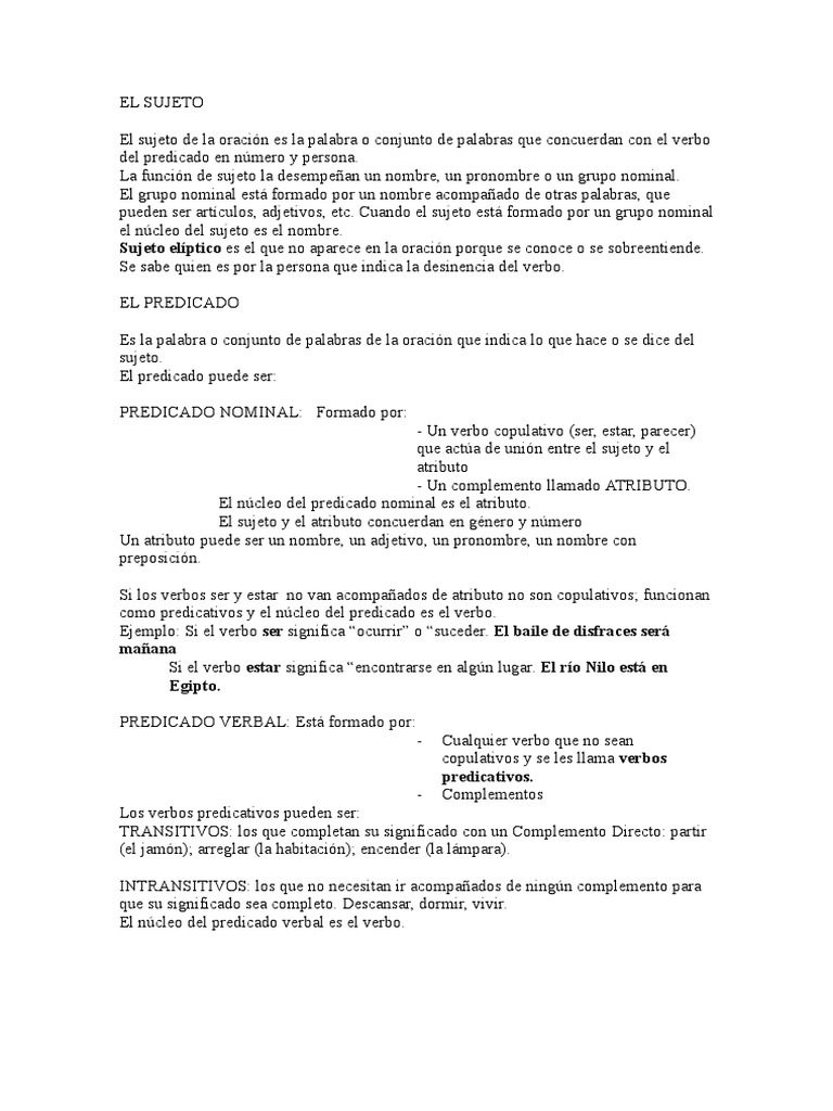 Esquema Sujeto y Predicado | PDF | Predicado (Gramática) | Verbo
