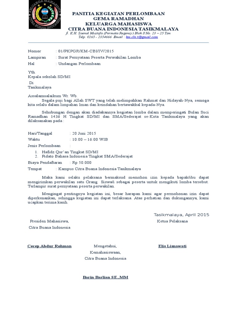 Surat Undangan Lomba | PDF