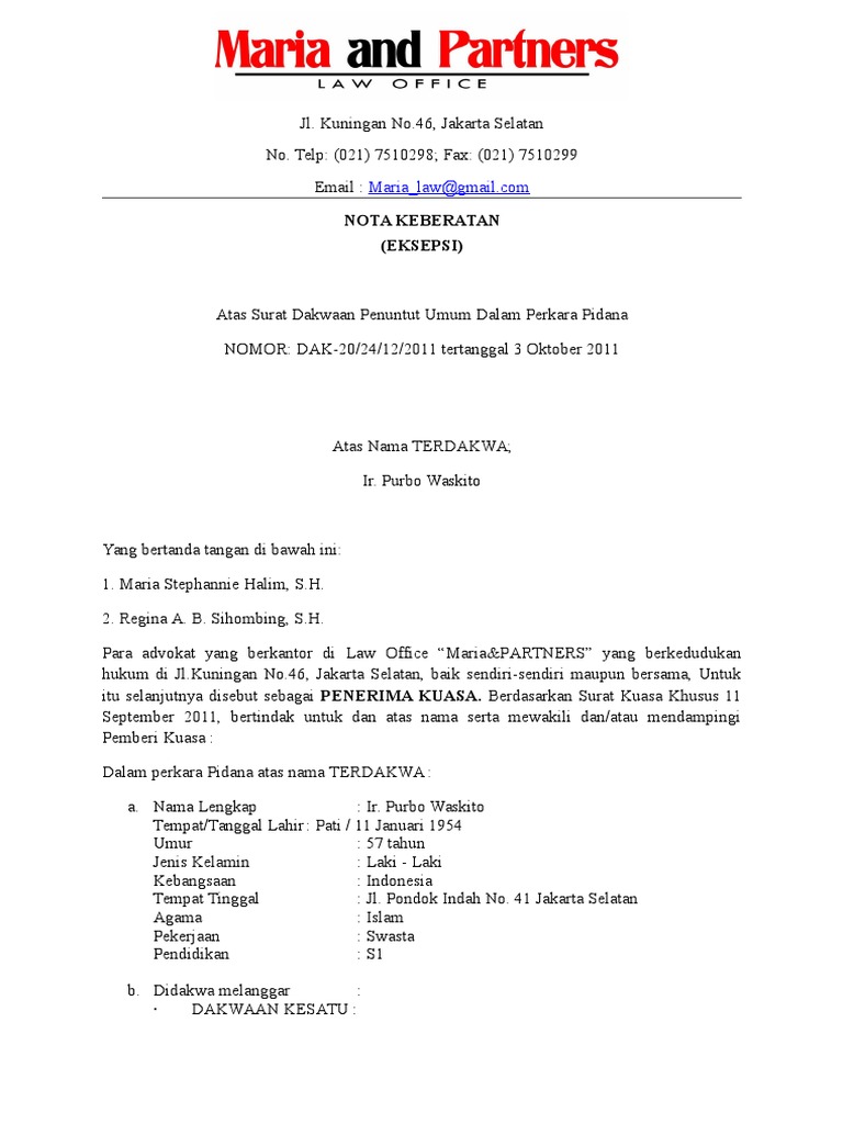 Nota Keberatan Eksepsi Pidana Waskito | PDF | Ilmu Sosial