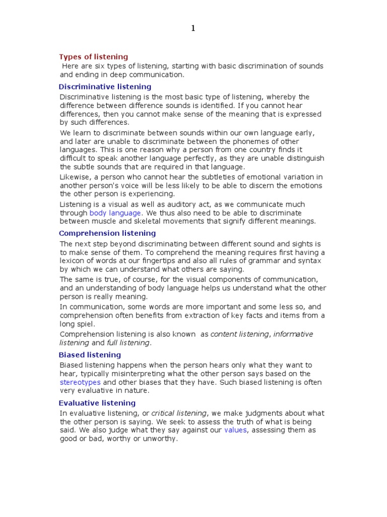Understanding Six Types of Listening | PDF | Interview | Question