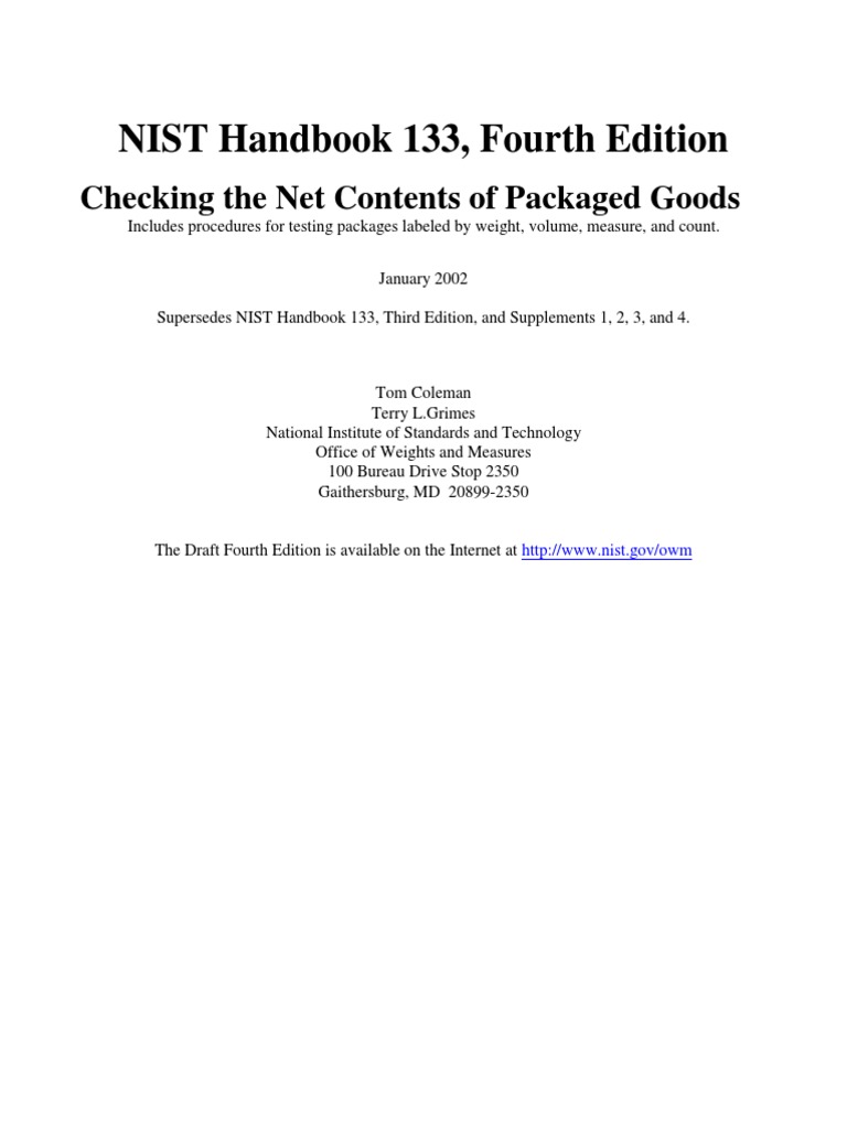 NIST Handbook 133 Pre-Packaged Foods | PDF