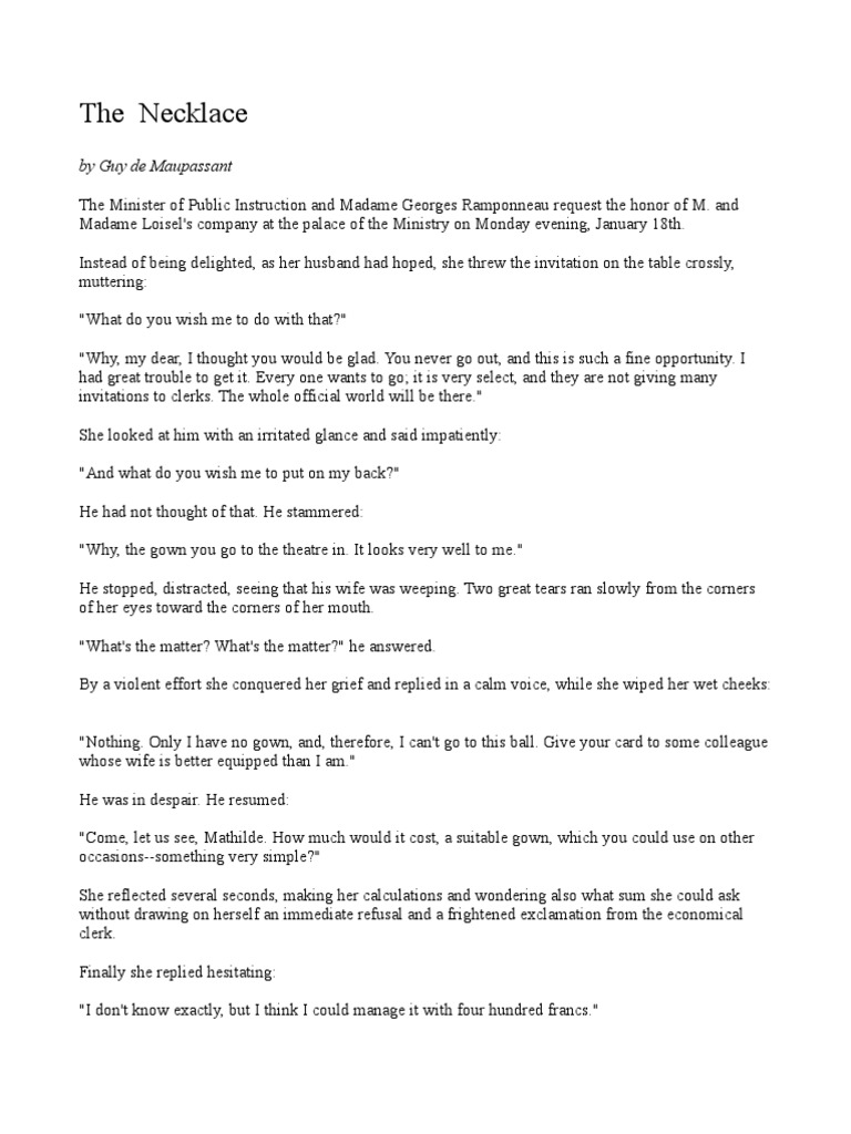 The Necklace: by Guy de Maupassant | PDF | Fashion | Clothing