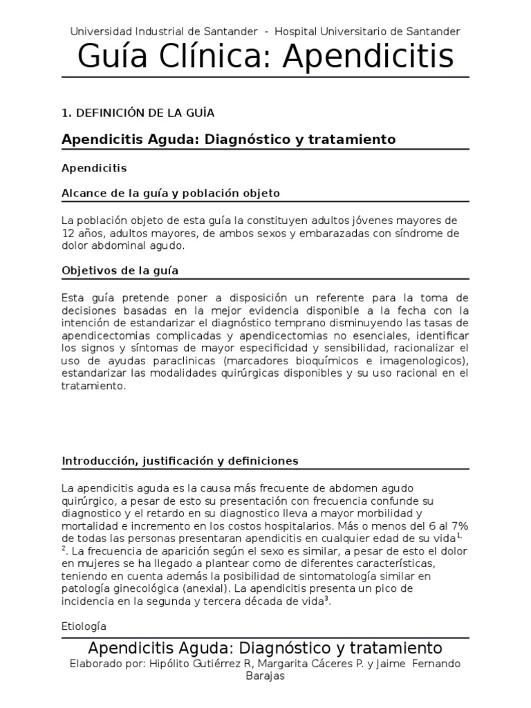 Guia Apendicitis Final Hipolito | PDF | Enfermedades y trastornos | Medicina CLINICA