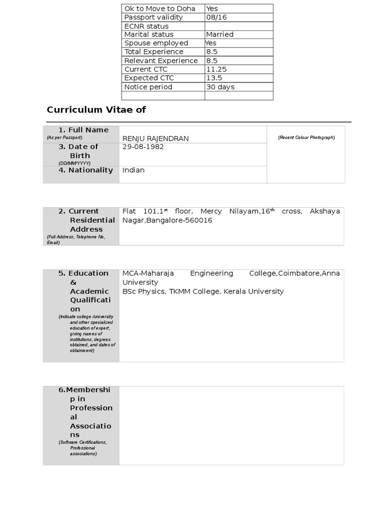 Curriculum Vitae Of: 1. Full Name 3. Date of Birth 4. Nationality | PDF ...