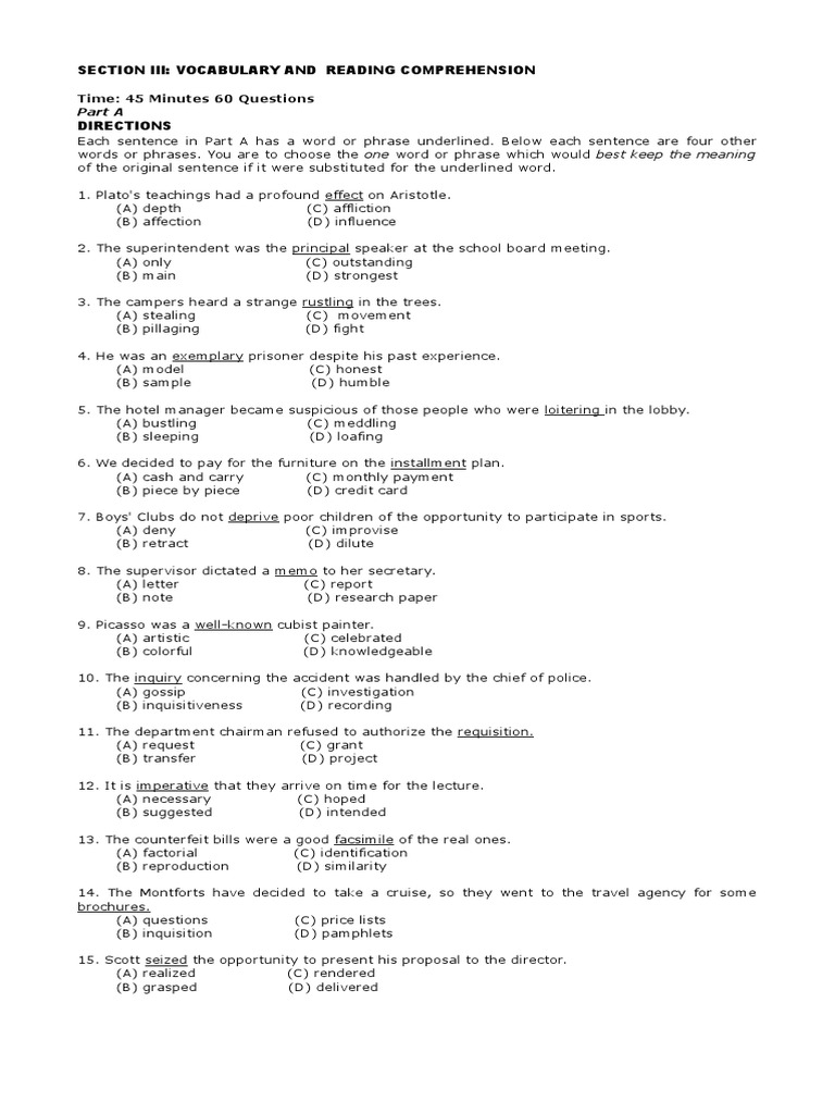Practice Test Vocabulary | PDF