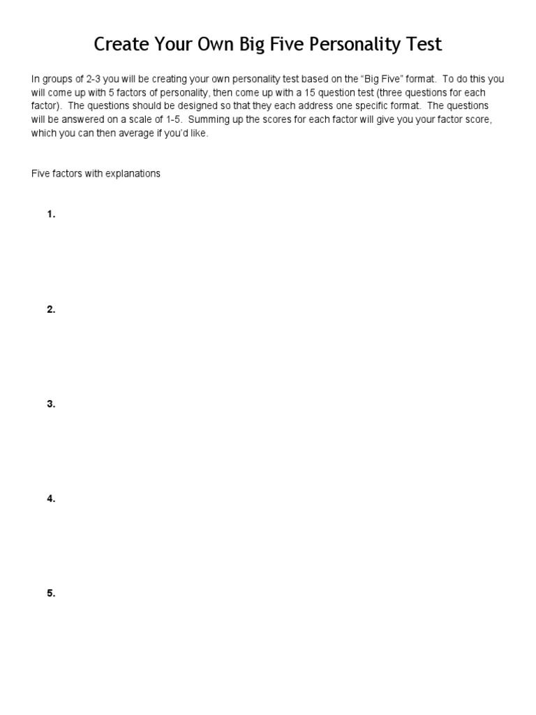 Create Your Own Big Five Personality Test | PDF | Games & Activities