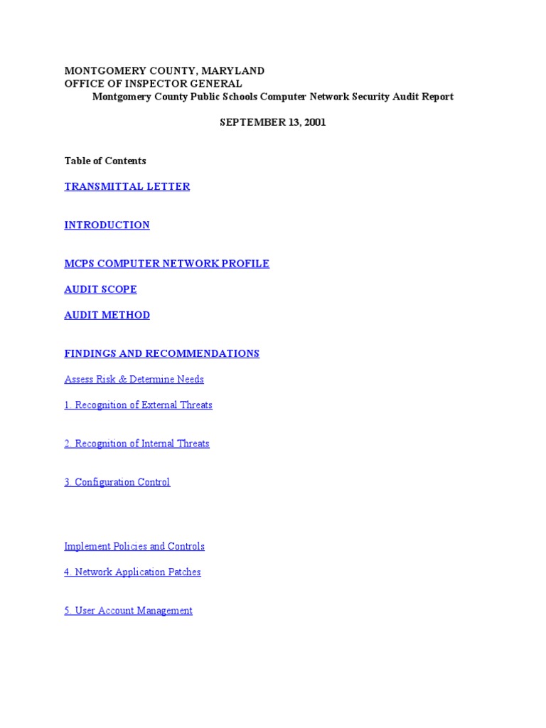 MCPS Network Security Audit Report | PDF | Computer Security | Security