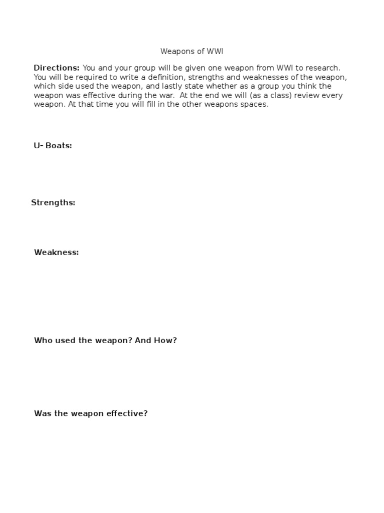 WWI Weapons: Analysis and Effectiveness | PDF