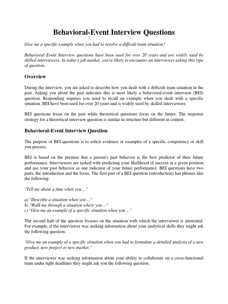 Behavioral-Event Interview Questions | PDF | Competence (Human ...