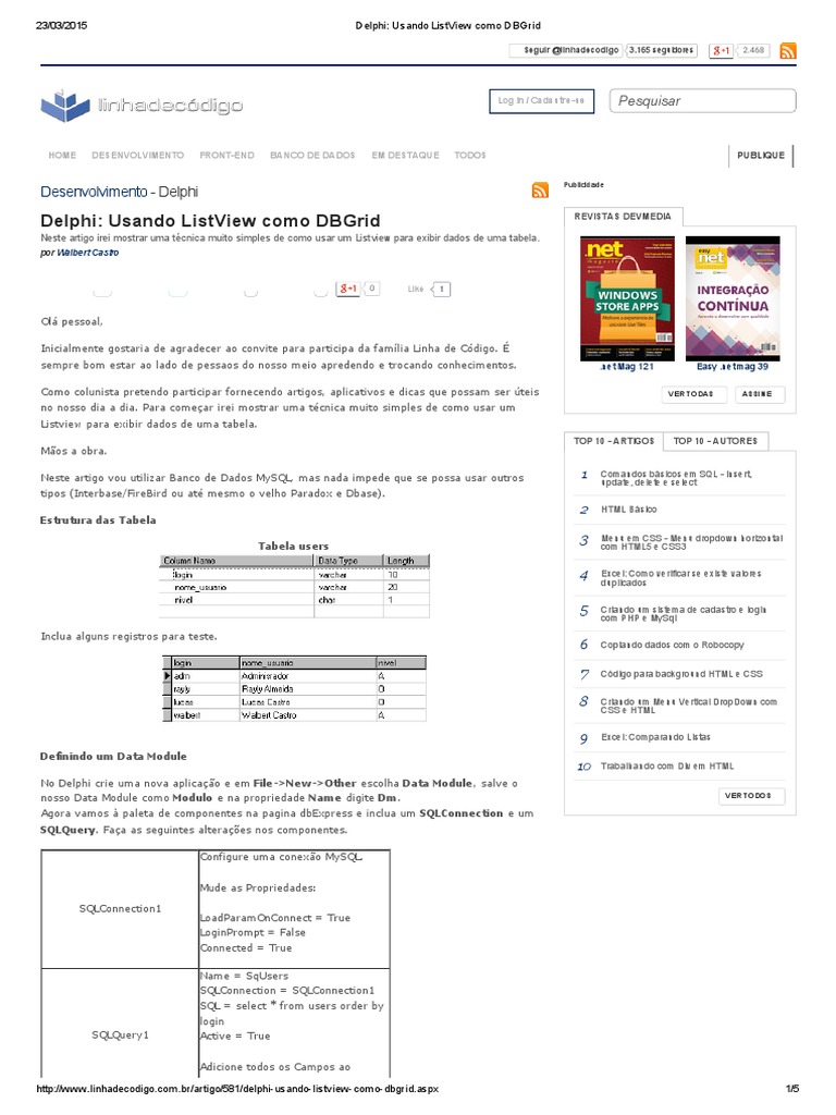 Delphi Usando Listview Como Dbgrid Pdf Sql Php 9325