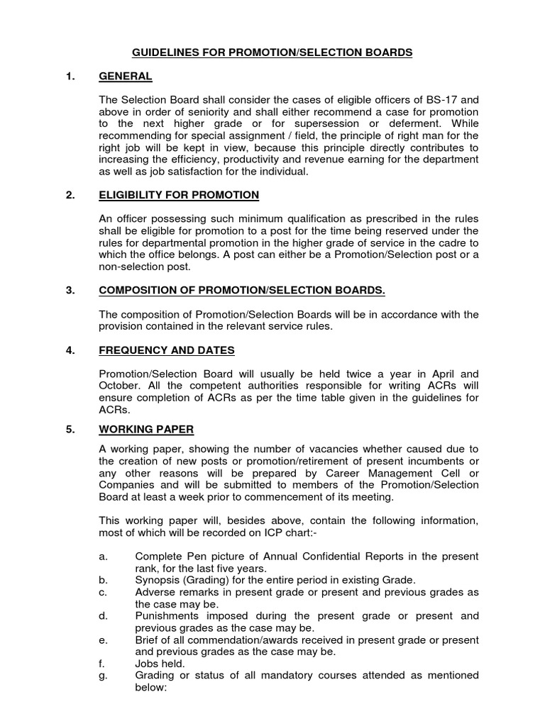 Promotion Guidelines for Selection Boards | PDF | Test (Assessment ...