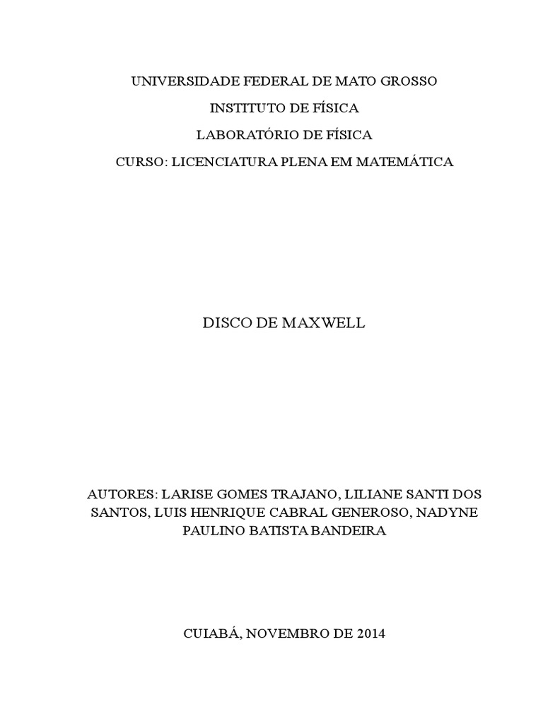 Experimento de Disco de Maxwell | PDF | Potência (Física) | Momento Angular