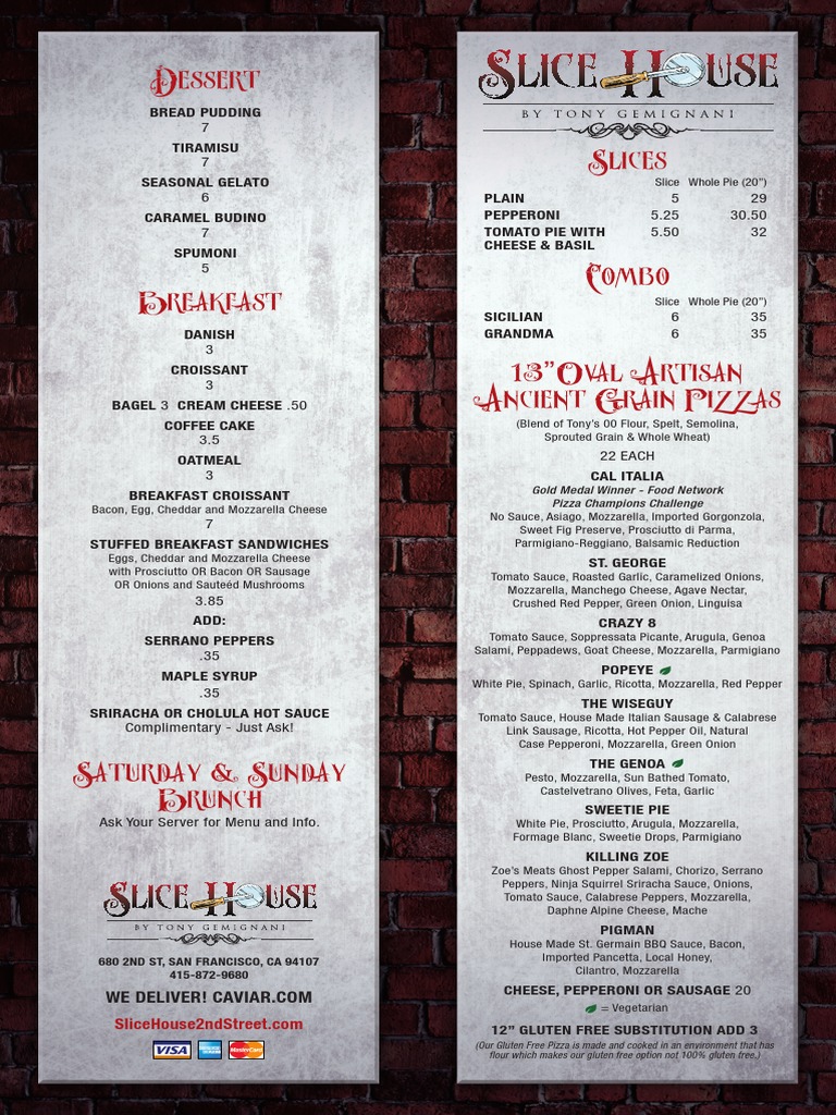 Tony Gemignani's Slice House Opening Menu | PDF | European Cuisine ...