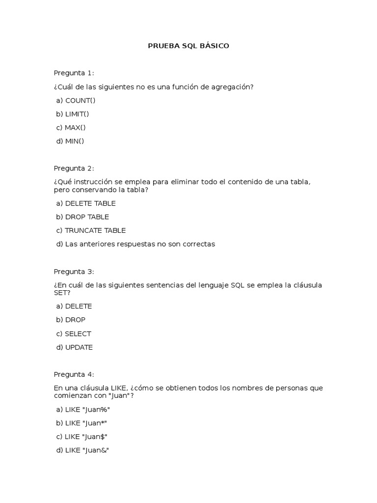 Prueba SQL Básico | PDF | SQL | Tabla (base de datos)