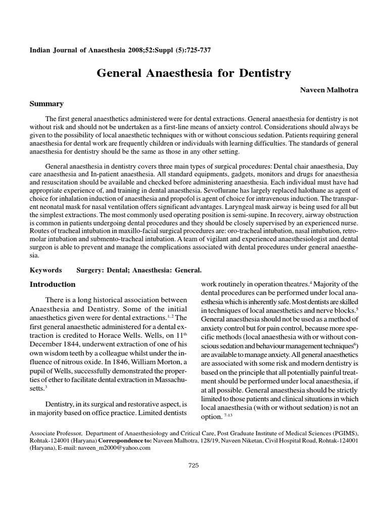 Generan Anaesthesia For Dentistry | PDF | Anesthesia | Dentistry