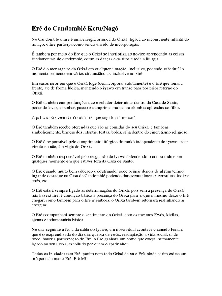 Erê Do Candomblé Ketu | PDF | Religião e crença