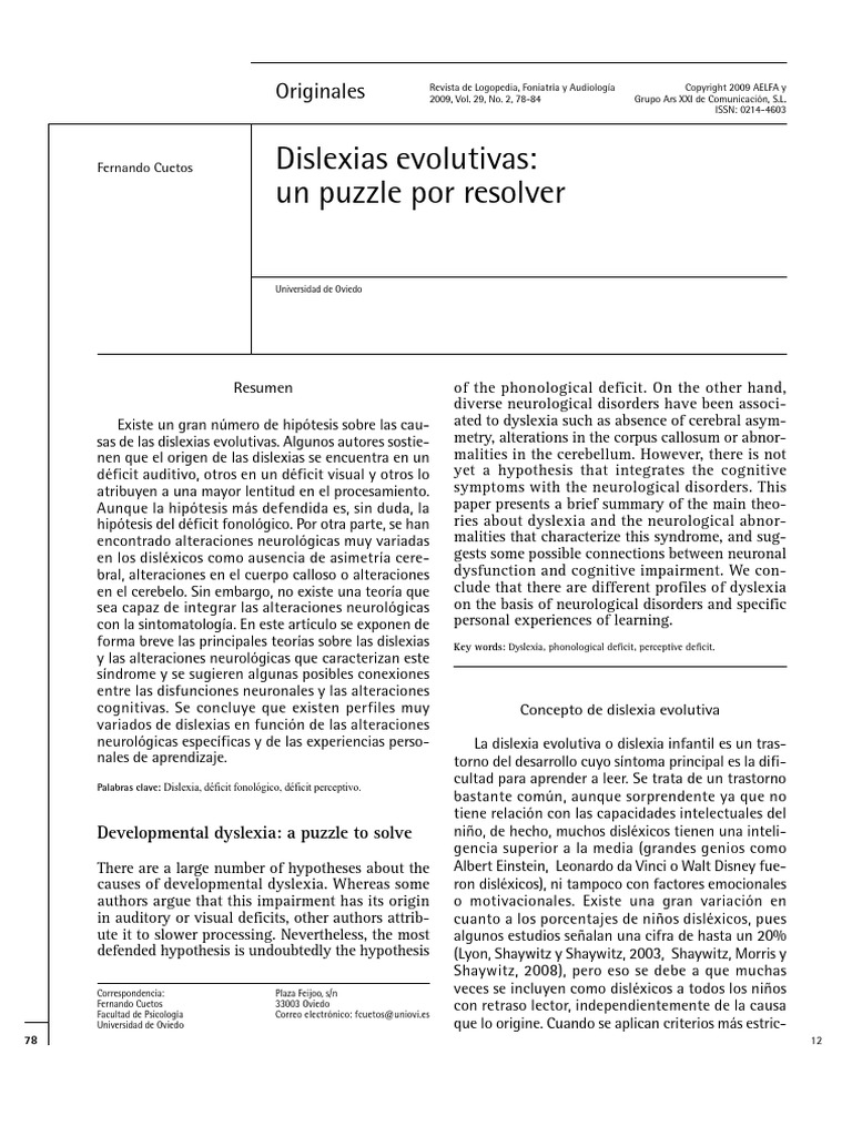 Dislexias Evolutivas. Cuetos Vega | PDF | Lectura (proceso) | Ciencia ... Dislexias Evolutivas. Cuetos Vega | PDF | Lectura (proceso) | Ciencia ...