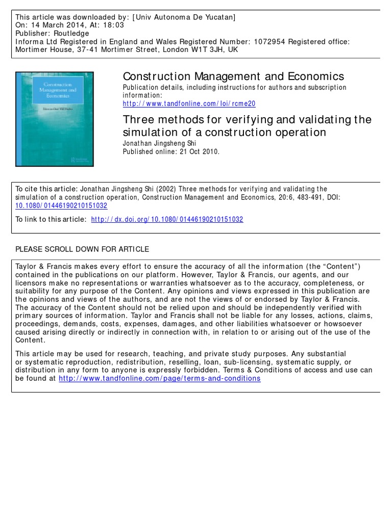 Three Methods For Verifying and Validating The Simulation of A Construction Operation | Download ...